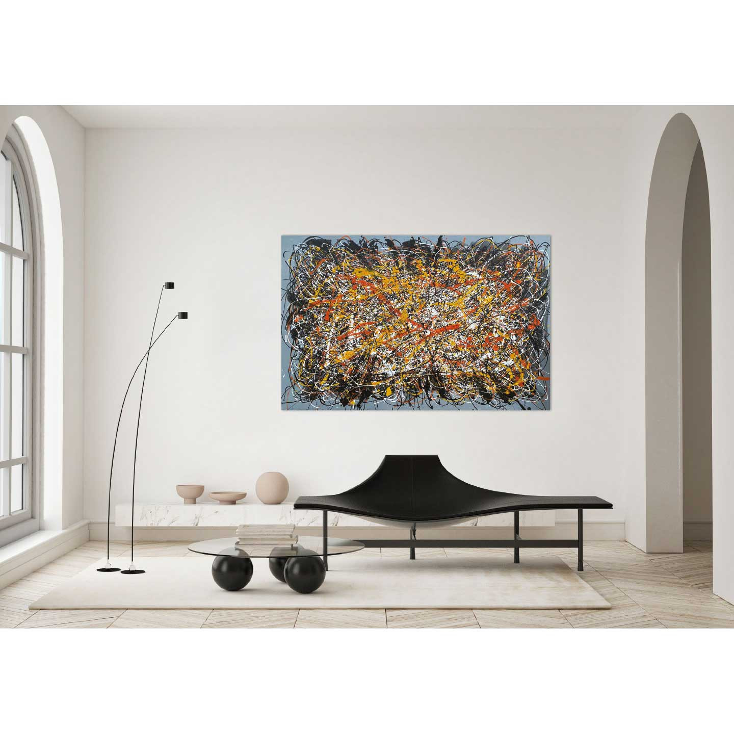 Quadro moderno dipinto a mano stile Pollock Agave 150x100 acquista ora